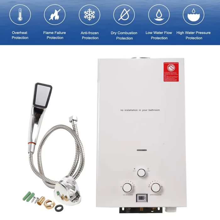 Chauffe-eau instantané au gaz Propane 8L - 16kW, portable avec pomme de ...