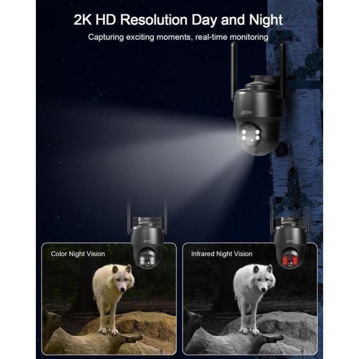 ANRAN 3G/4G LTE Caméra Extérieure+Panneau Solaire, 2K Camera Batterie+Carte SIM+32Go Carte SD ...