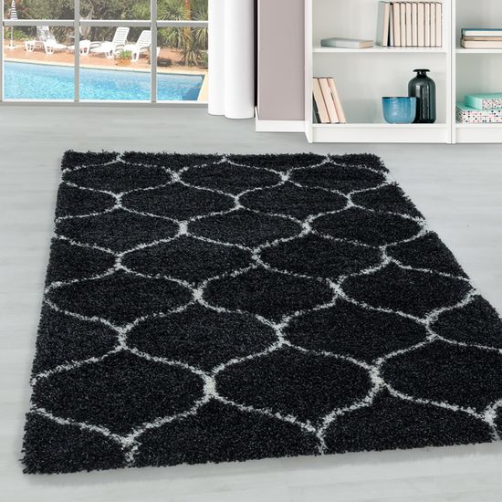 Teppium Tapis à Poils Longs Anthracite 80x250 cm - Motif Losanges Scandinaves, Style Shaggy ...