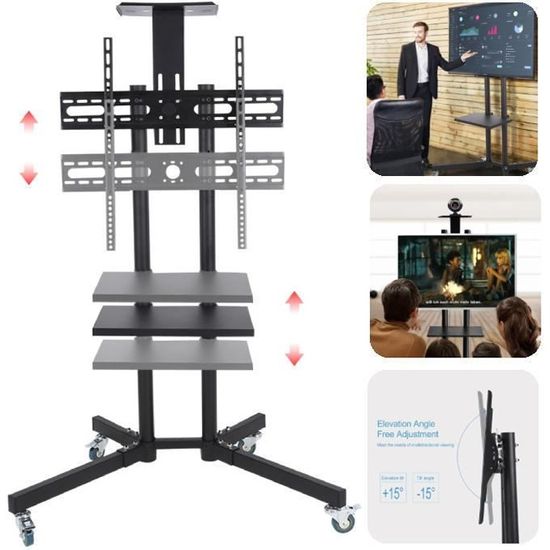 Support TV Pied à Roulette Chariot Meuble Mobile pour Téléviseur Ecran ...