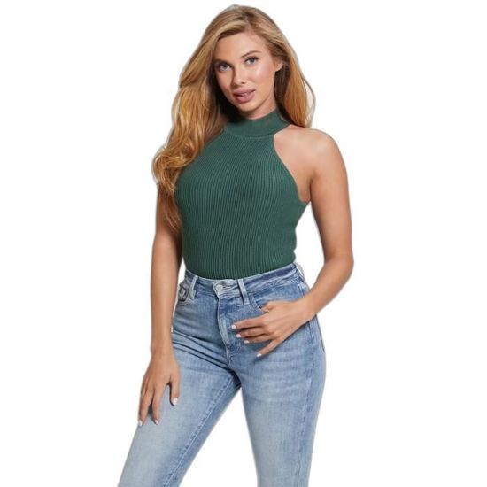 Haut sans manches femme Guess Shayna Ottoman Mk - moss mat Moss mat ...
