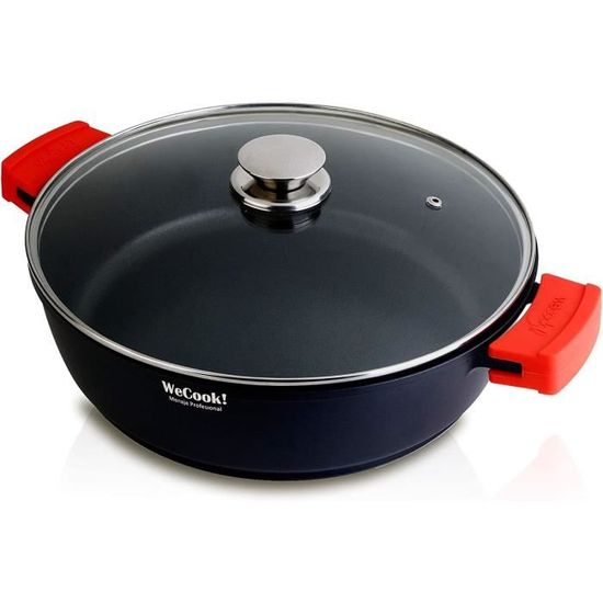 WECOOK! Ecostone Casserole Basse, Induction, Couvercle en Verre 24cm, Antiadhésive XTRA DUPONT ...