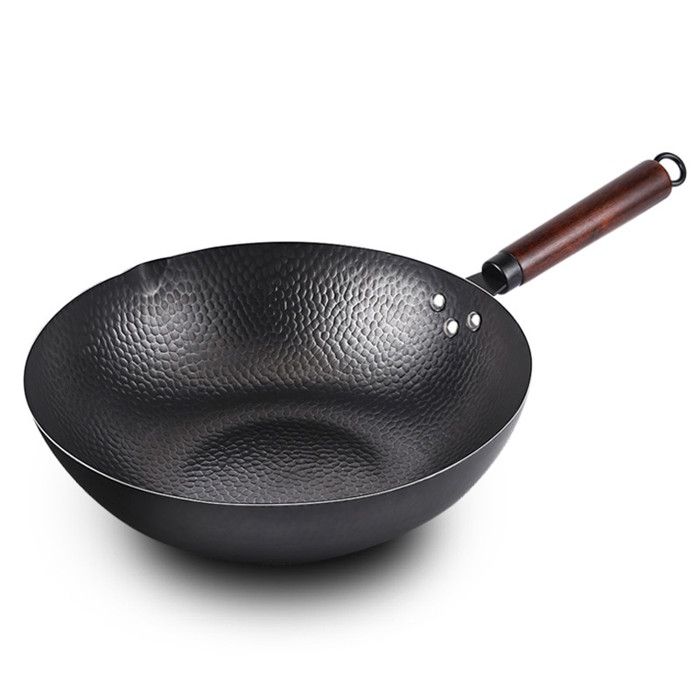 Wok Traditionnel en Fer de 32cm et 12.5 Pouces en Acier au Carbone Antiadhésif,Poêles à Remuer ...