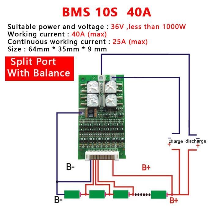 10S 40A-Bms 13s 60a 48v Bms Avec Balance 18650 Li-ion Lithium Battery ...
