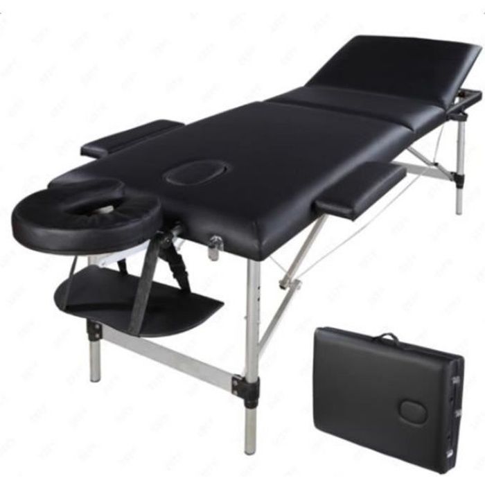 Table De Massage Pliante Bois 3 Zones Cadre En Aluminium Noir 1