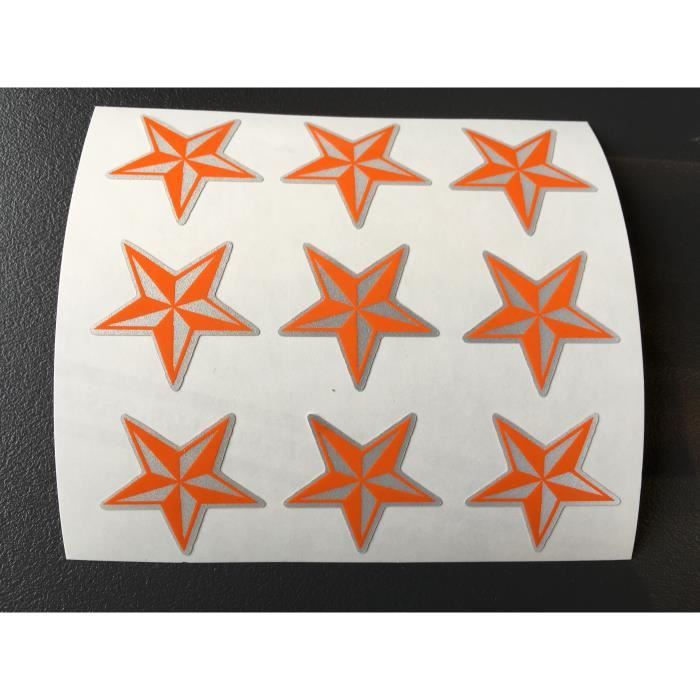 STICKER AUTOCOLLANT RETRO REFLECHISSANT ETOILES ORANGE CASQUE MOTO ...