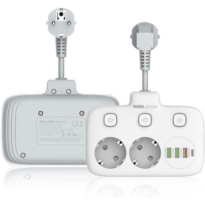 Prise Multiple avec Interrupteur, Multiprise Murale avec 2 Prises et 3 ...
