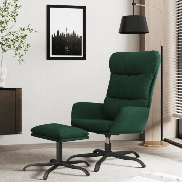 GOTOTOP Chaise de relaxation avec tabouret Vert foncé Tissu A3097588 ...
