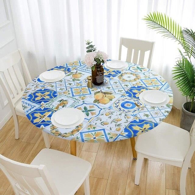 Nappe Imprimée Ronde Et Élastique Facile À Nettoyer Couverture De Table ...