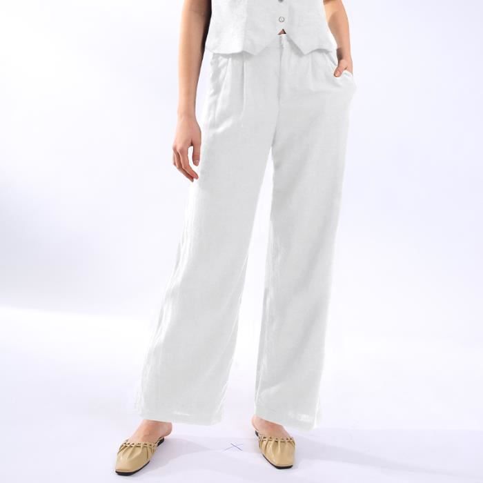 Ensemble de vêtements,Ensemble 2 pièces en lin rétro pour femme,bleu ...