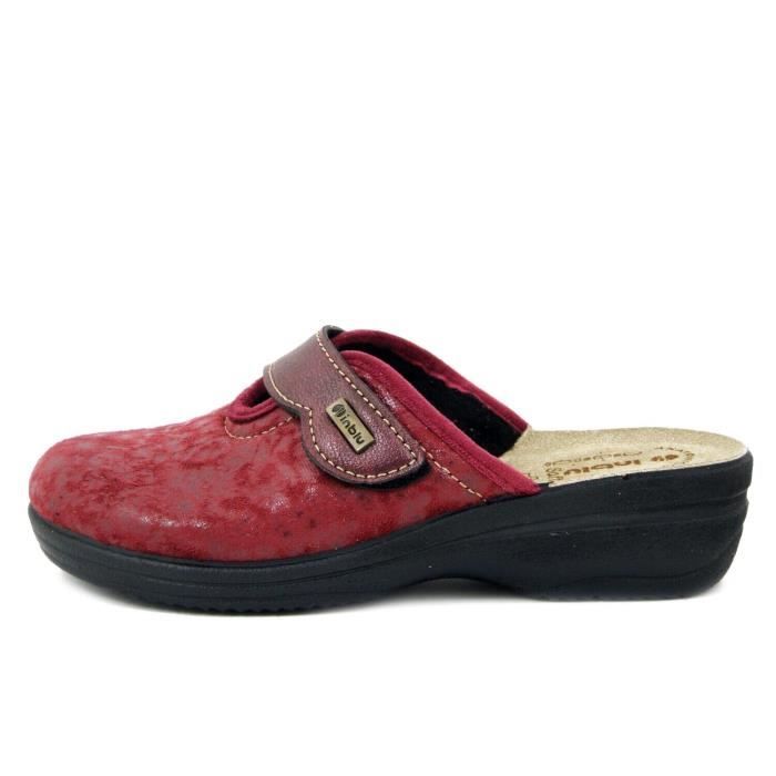 Mule Femme – INBLU – Talon Compensé – Tissu Rouge – Semelle intérieure ...