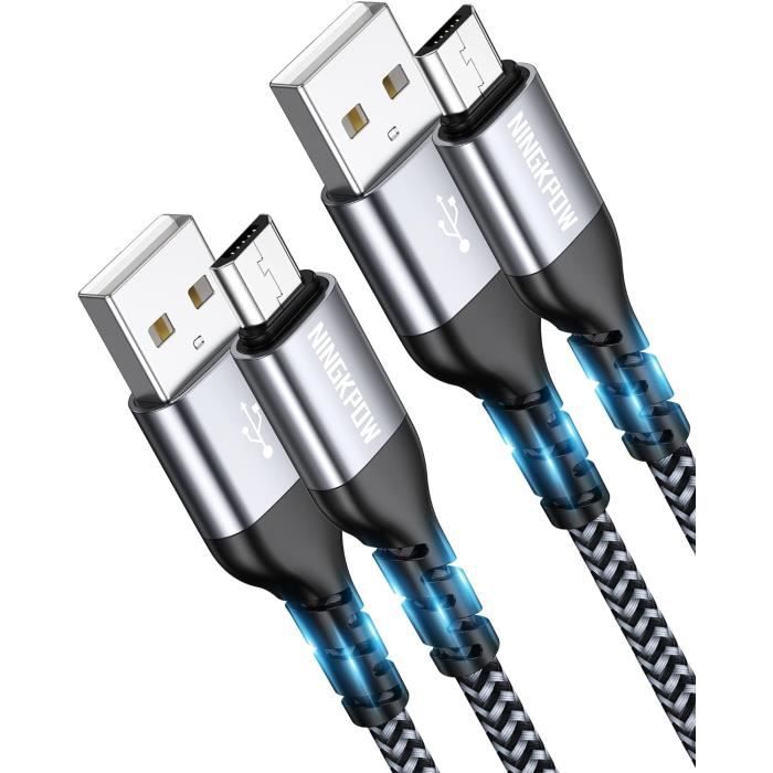 Câble Micro Usb [2M-Lot De 2] Nylon Tressé Chargeur Micro Usb 3A Charge ...