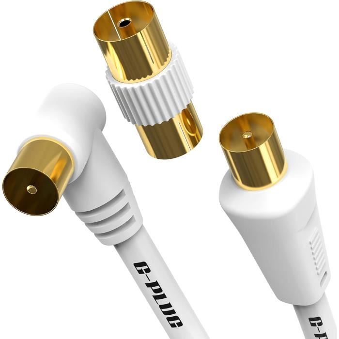 Ehskzjh Cable Antenne Tv Angle Droit De 1M De Long Avec Adaptateur De ...