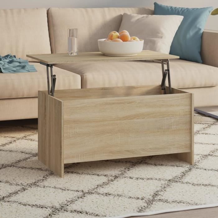 Table basse - VIDAXL - Chêne sonoma - Plateau relevable - Espace de rangement - Aspect bois ...