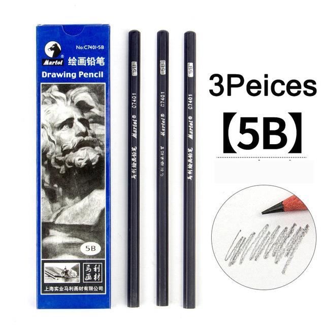 CRAYON GRAPHITE,5B X 3PCS--Crayon de dessin professionnel pour croquis, couleur noire ...