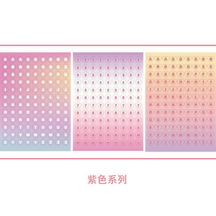 GOMMETTE,3Pc B--Autocollants Kawaii dégradé de lettres et de chiffres ...