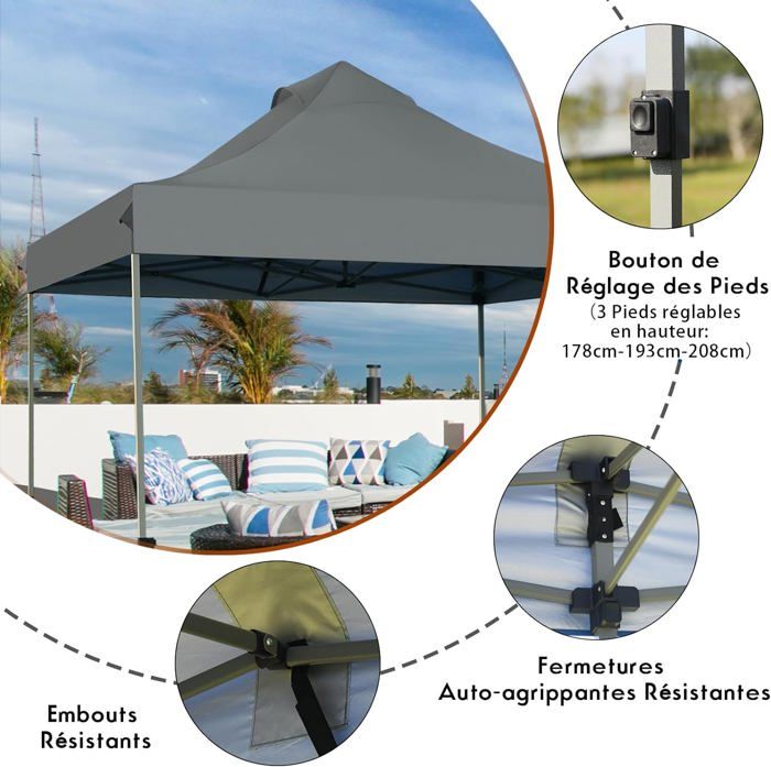 GOPLUS Tonnelle de Reception Pliant 3x3M, Tonnelle de Jardin Pop-UP ...