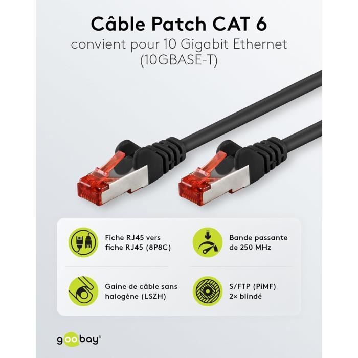 Goobay Câble réseau Cat 6 Câble LAN pour Gigabit Ethernet S-FTP, 0,25m ...