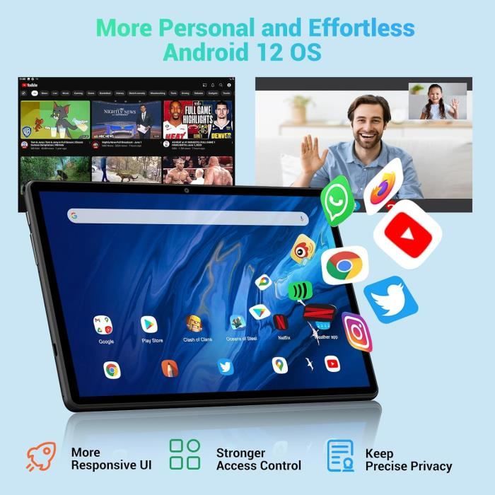 Tablette Android 12 Avec Ensemble Clavier Souris Coque Stylo, 10 Pouces ...