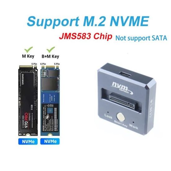 M.2 NVME-JMS583--Adaptateur SSD M2 SATA NVMe vers USB 3.1, 10Gbps, fiche directe, boîtier M.2 ...