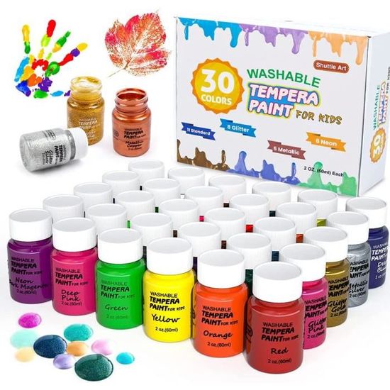 Tempera Peinture Lavable pour Enfant Shuttle Art, 30 Couleurs, Grande ...