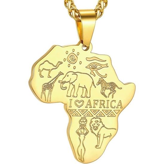 Pendentif Carte Afrique Collier Africain Continent Acier Inoxydable ...