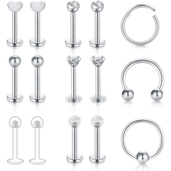 Piercing Tragus Helix Cartilage Oreille 16G Piercing Labret Studs Acier ...