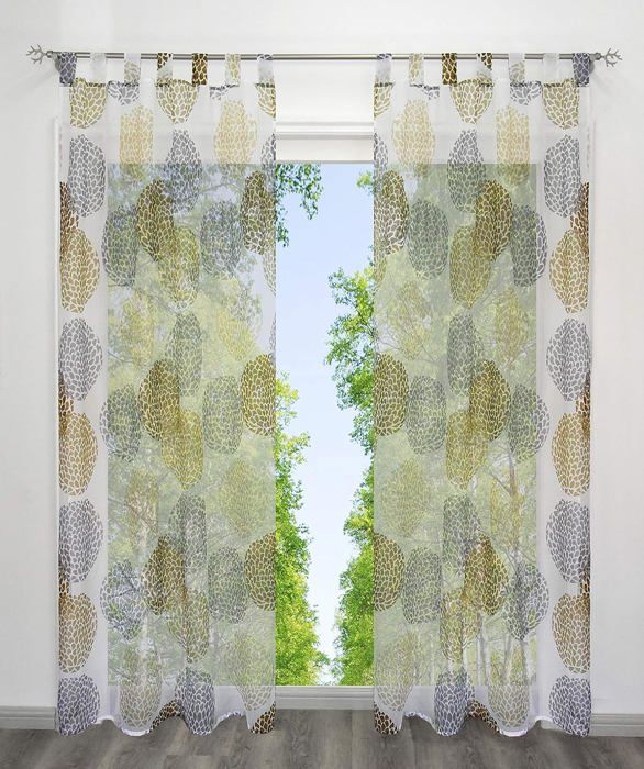 Rideau Voilage Transparent Impression Motif Rond Lot De 1 Panneau (Lxh ...