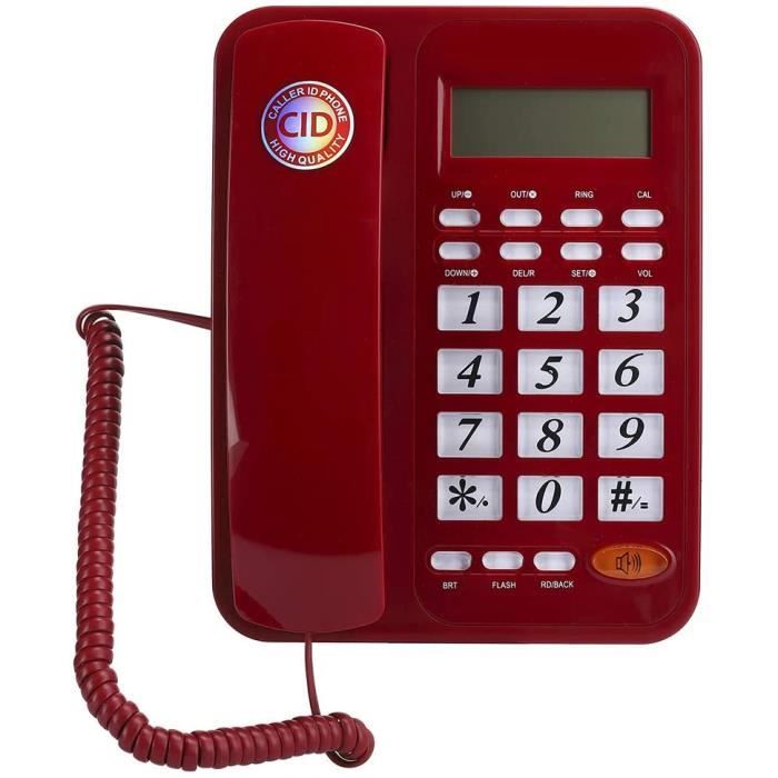 Téléphone Fixe Filaire avec Haut-Parleur avec Gros Bouton, téléphone de Bureau-Mural avec ...