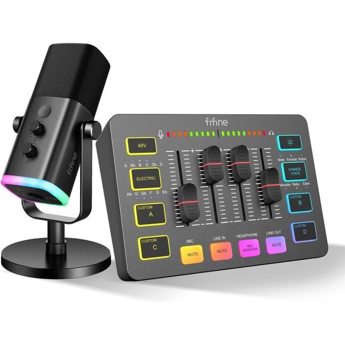 Micro Dynamique FIFINE USB/XLR Streaming avec Mixer Audio Gaming RGB PC ...