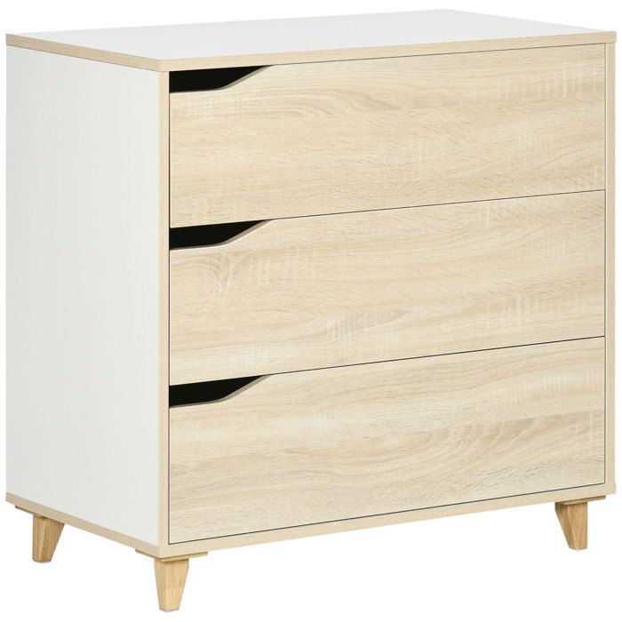 Commode design scandinave 3 tiroirs piètement effilé panneaux MDF blanc ...