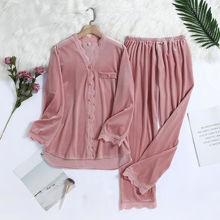 Pyjama flanelle femme - d'hiver en velours - FR38TKE - Rose - Pink Pink ...