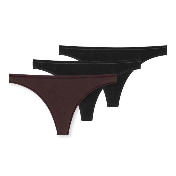 Schiesser String Femmes 95/5 Coton bio - lot de 3 Marron/ noir ...