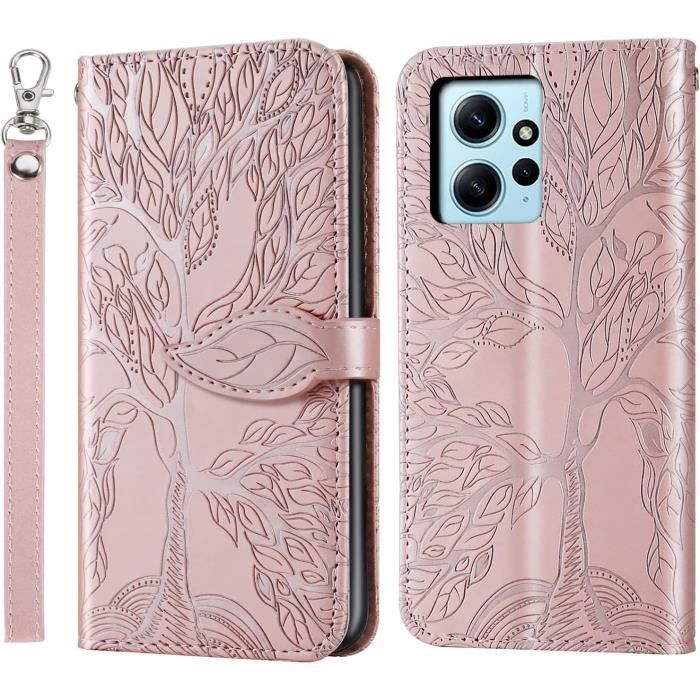 Coque pour Xiaomi Redmi Note 12 4G Or rose,Housse en Cuir Premium Flip ...