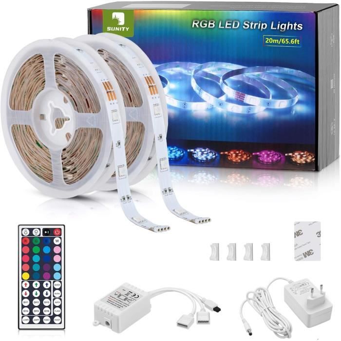 Ruban Led 20M, Bande Led 5050 Rgb Lumiere Led Smd Multicolore Led Chambre Avec Télécommande À ...