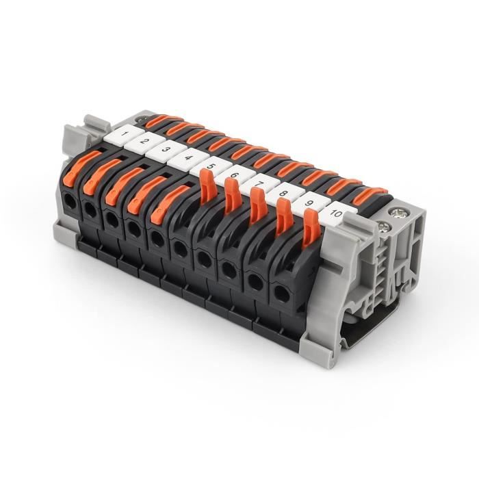 Bornier Rail Din, 10 Borniers Électriques 0,08-4 Mm² Avec Rail Din 10Cm ...
