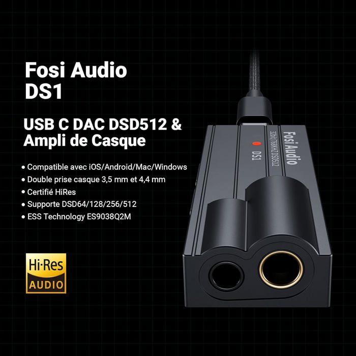 Amplificateur Audio Fosi Audio DS1 DAC HiFi USB C 32 bits/768 kHz avec ...