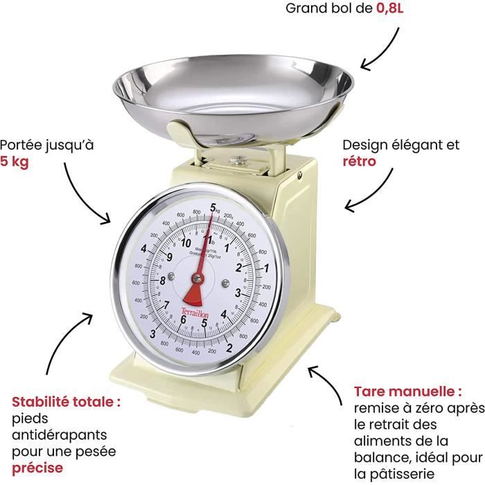 Balance De Cuisine Vintage - Tare Manuelle, Grand Cadran Et Bol 1L ...