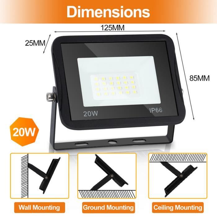 Projecteur LED - Hengda - 20W - Blanc froid - IP66 - Extérieur ...