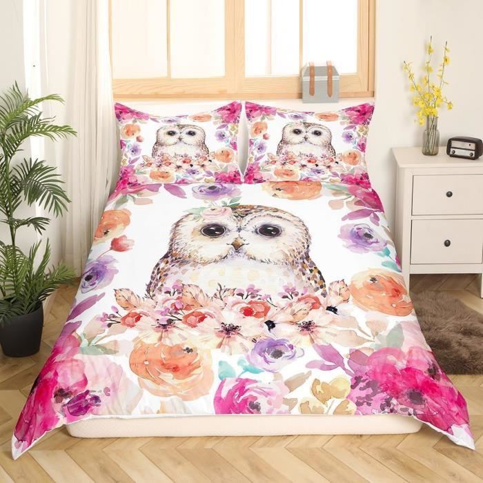 Housse de Couette - R3C - 240x260 cm - Microfibre - Motif Chouette Mignonne - 2 Taies 65x65 cm ...