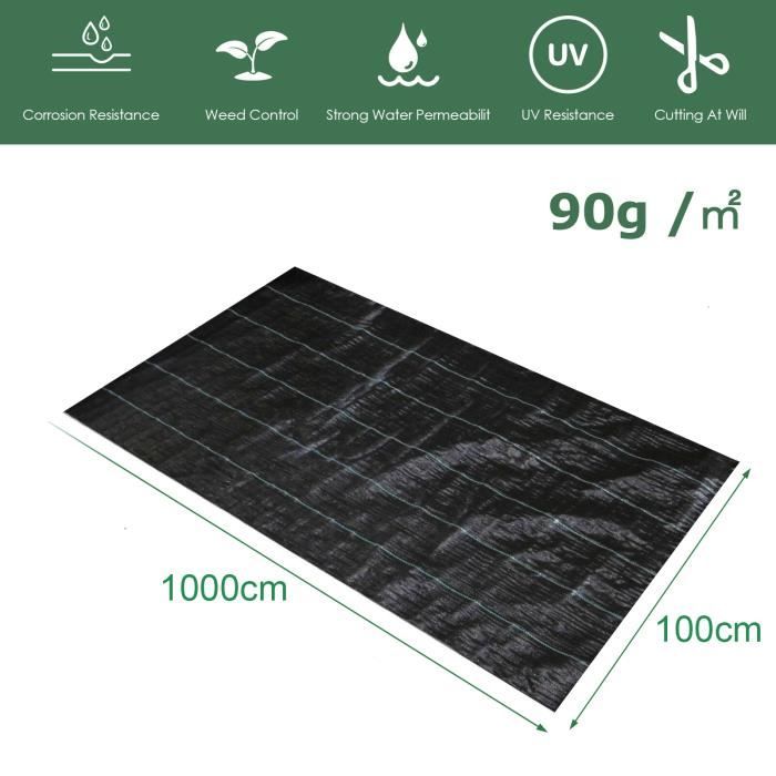 Toile de Paillage 1m x 10m, Anti-UV 90 g-m², Couverture de Sol, Anti-Mauvaises Herbes NATTE ANTI ...