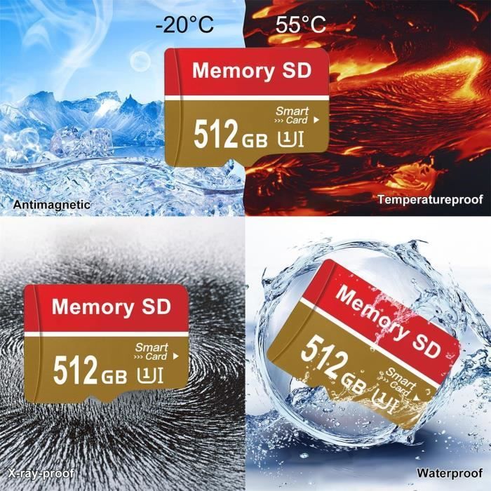 Carte Sd 512 Go Haute Vitesse Carte Memoire Imperméable Sd Card Grande ...