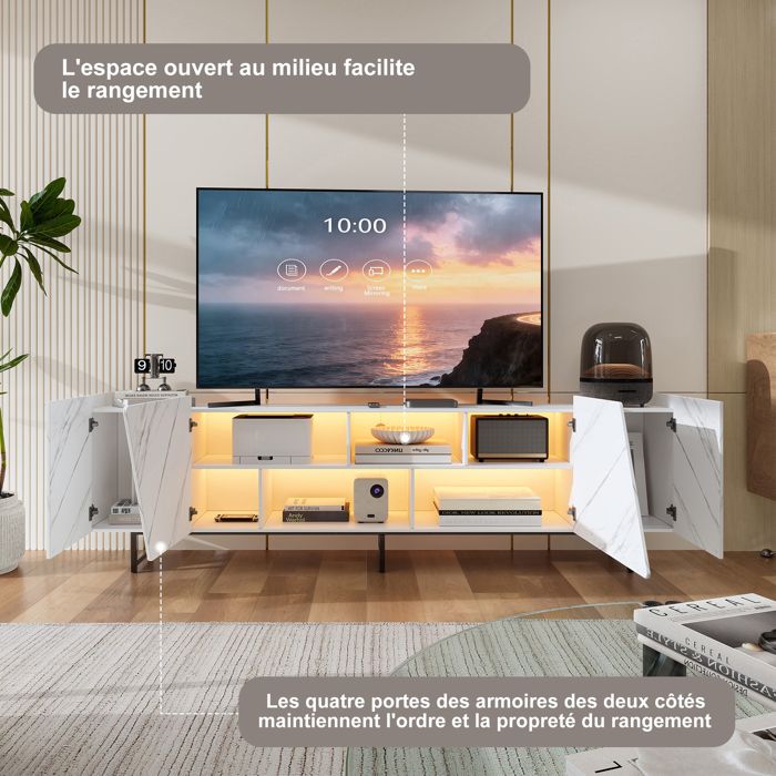 Meuble TV LED 220cm,Banc TV,Meuble TéLé de Salon,Armoire e TéLéVision ...