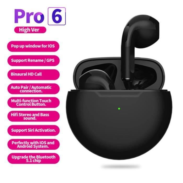 Écouteurs sans fil Bluetooth Air PRO 6 TWS Mini casque,Bluetooth 5.0 ...