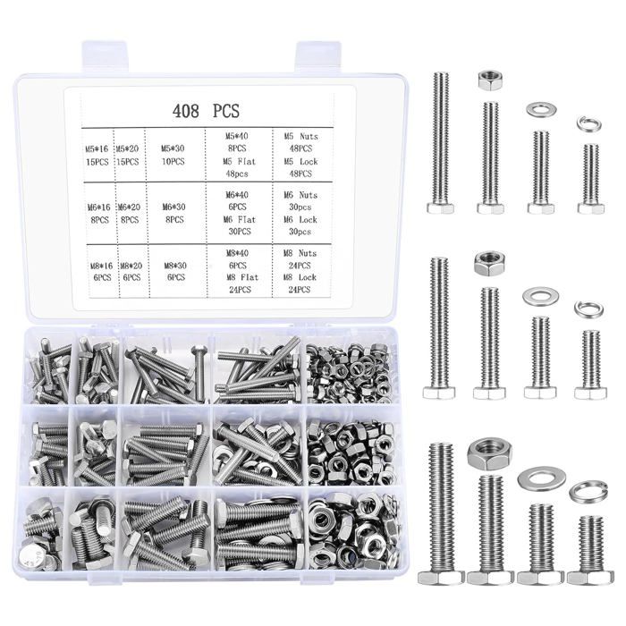 Lot De 408 Vis Hexagonales Et Écrous Rondelles, M5 M6 M8, Vis De ...