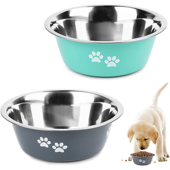 Lot 2 gamelles inox + fond silicone, personnalisées pour chiens petite ...