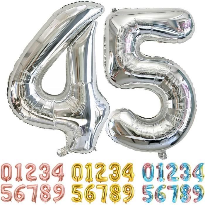 Foil Ballons Chiffre 45-54 Argenté, Grands Ballon Numéro 0 1 2 3 4 5 7 ...