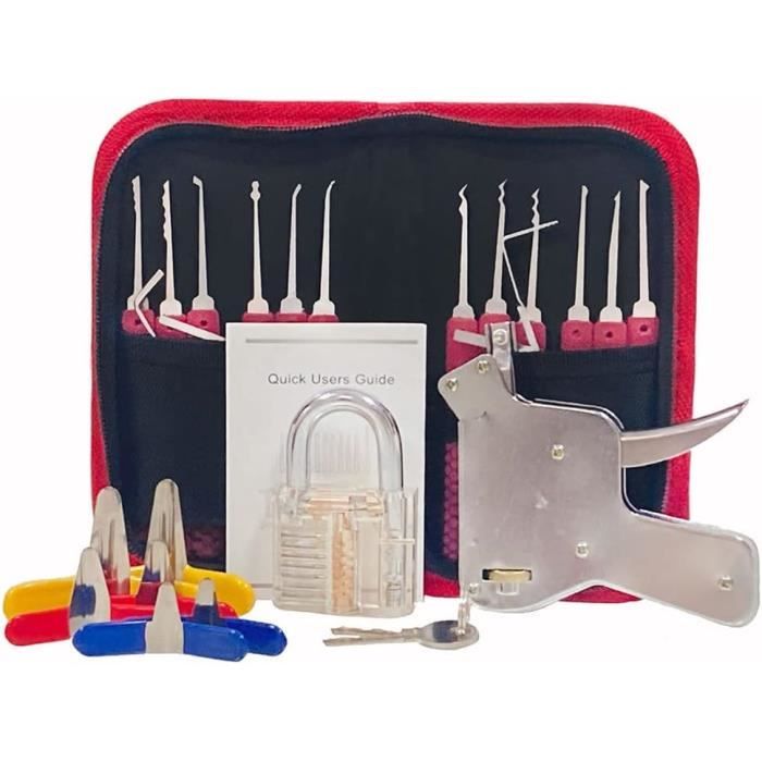 27 Piece Lock Picking Set With Zipper Bag, Lock Pick Gun And 6 Piece Padlock Shim,Transparent ...