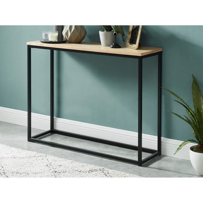 Console - Brixton - A142 - 100x30x75 cm - Noir - Effet chêne - Bois massif - Cdiscount Maison