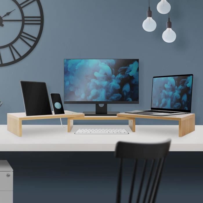 Ml-Design Dual Monitor Stand Riser, Réhausseur D'Écran En Bois, Aspect ...
